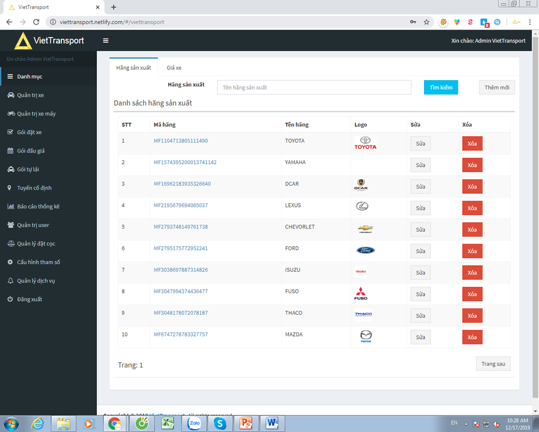 Trang Quản Lý Hệ Thống CMS Admin Viet Transport - EPR Software Jsc